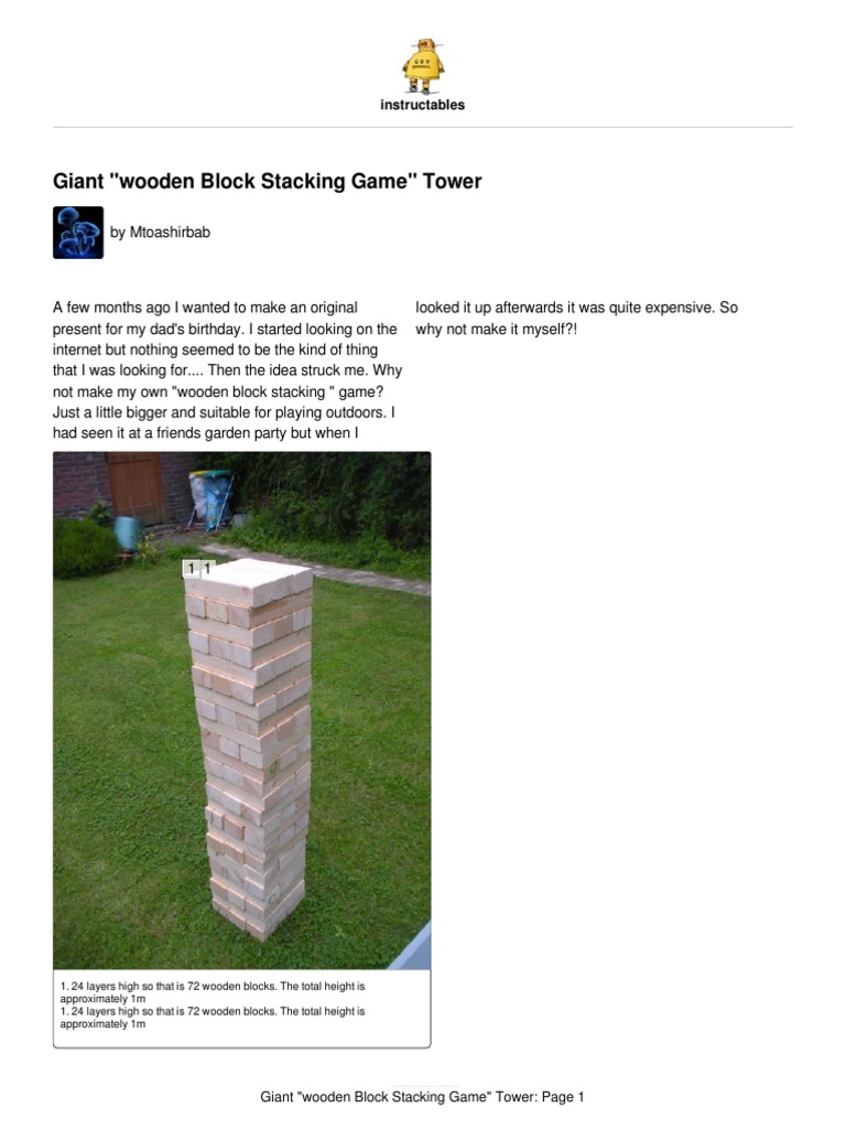 Giant "Wooden Block Stacking Game" Tower: Instructables | PDF | Lumber ...