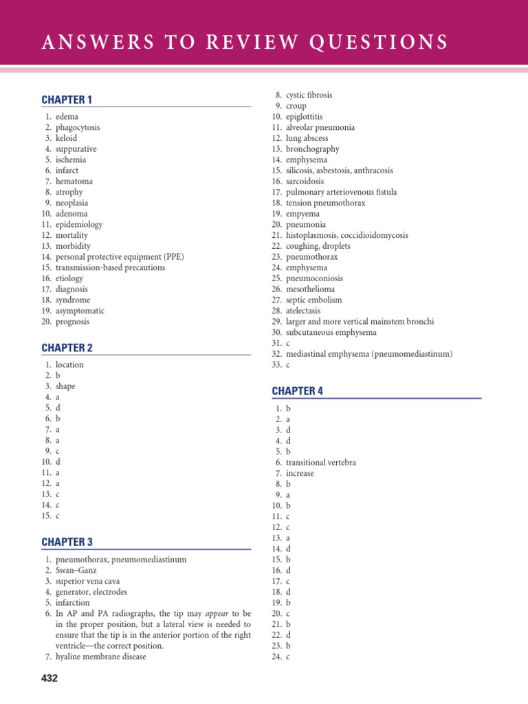 Radiographic Pathology (Answers To Review Questions) | PDF | Lung ...