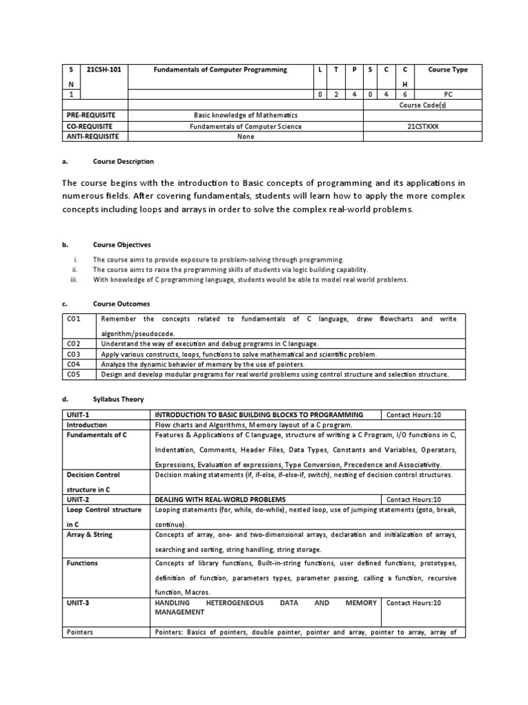 Fundamentals of Computer Programming 21CSH-101 | PDF | C (Programming ... Fundamentals of Computer Programming 21CSH-101 | PDF | C (Programming ...