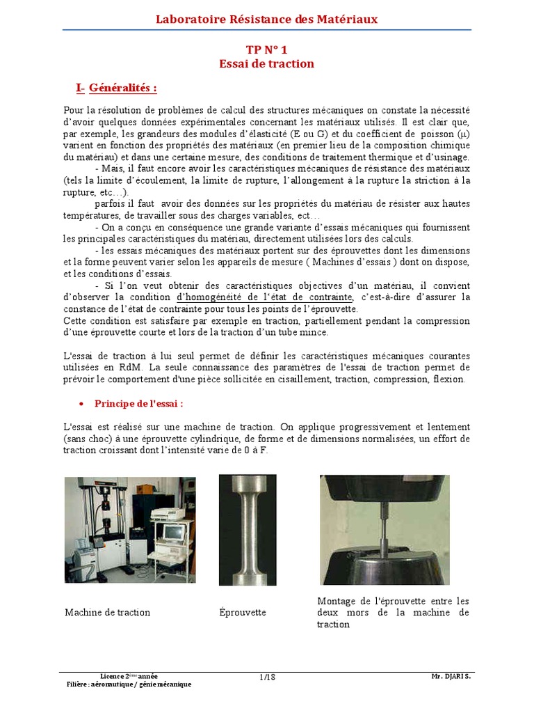 RDM TP Ndeg01 Essai de Traction 1 | PDF | Déformation plastique ...
