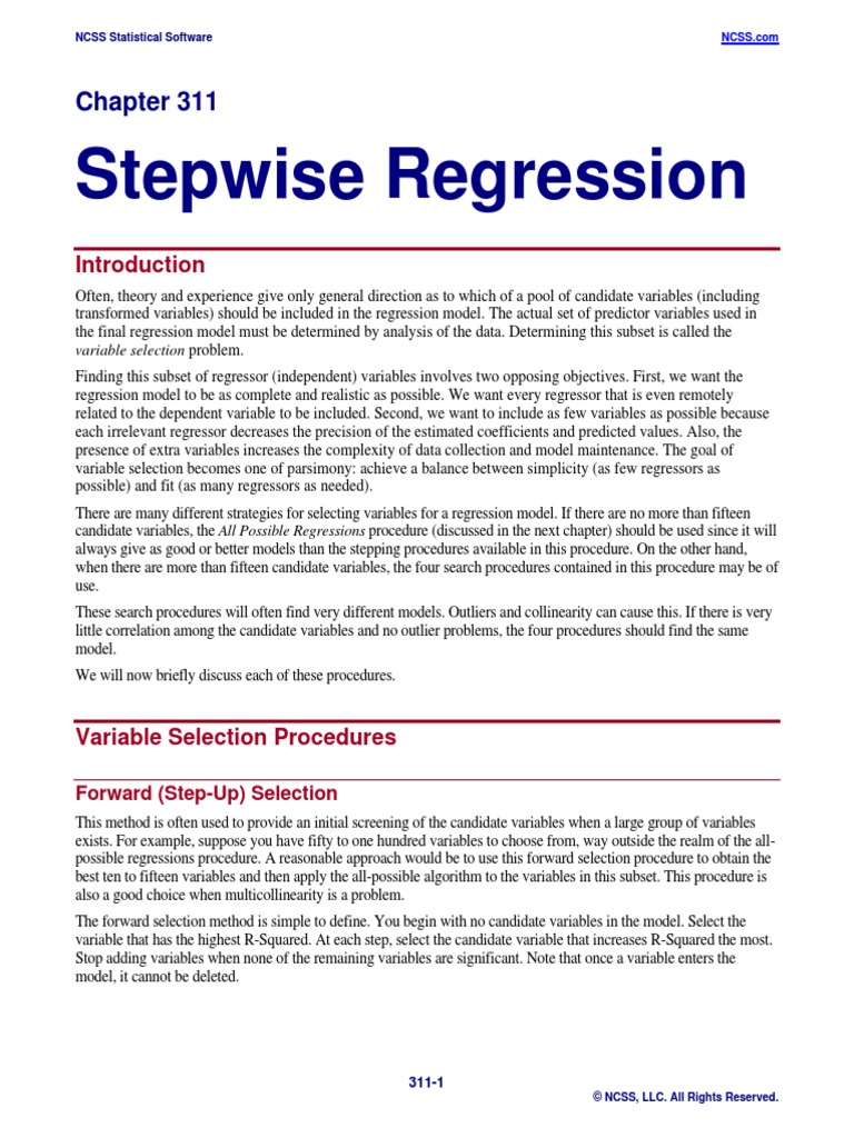 Stepwise Regression: Forward (Step-Up) Selection | PDF | Regression ...