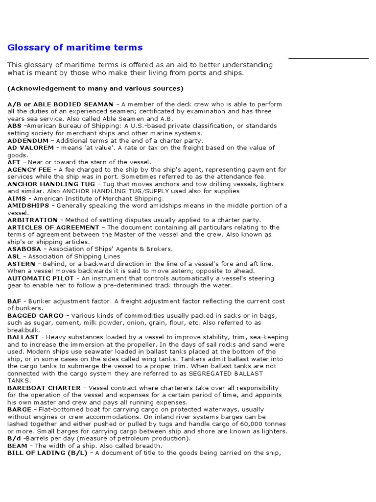 1-Glossary of Maritime Words | PDF | Ships | Oil Tanker
