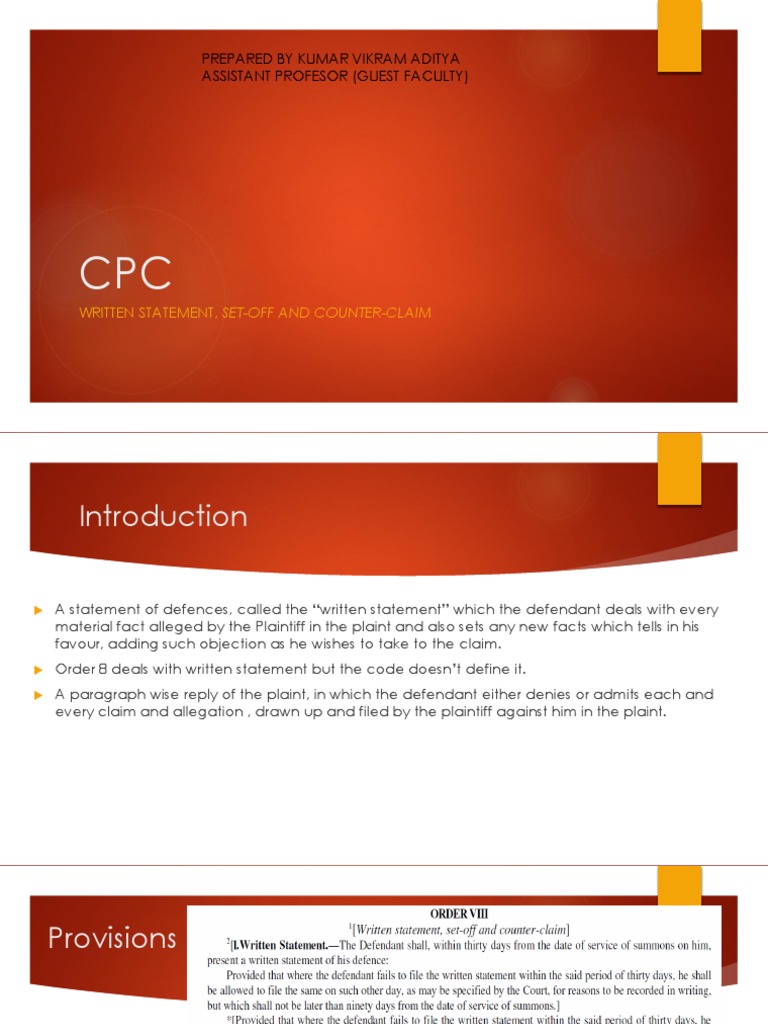 CPC Written Statement | Download Free PDF | Lawsuit | Set Off (Law)