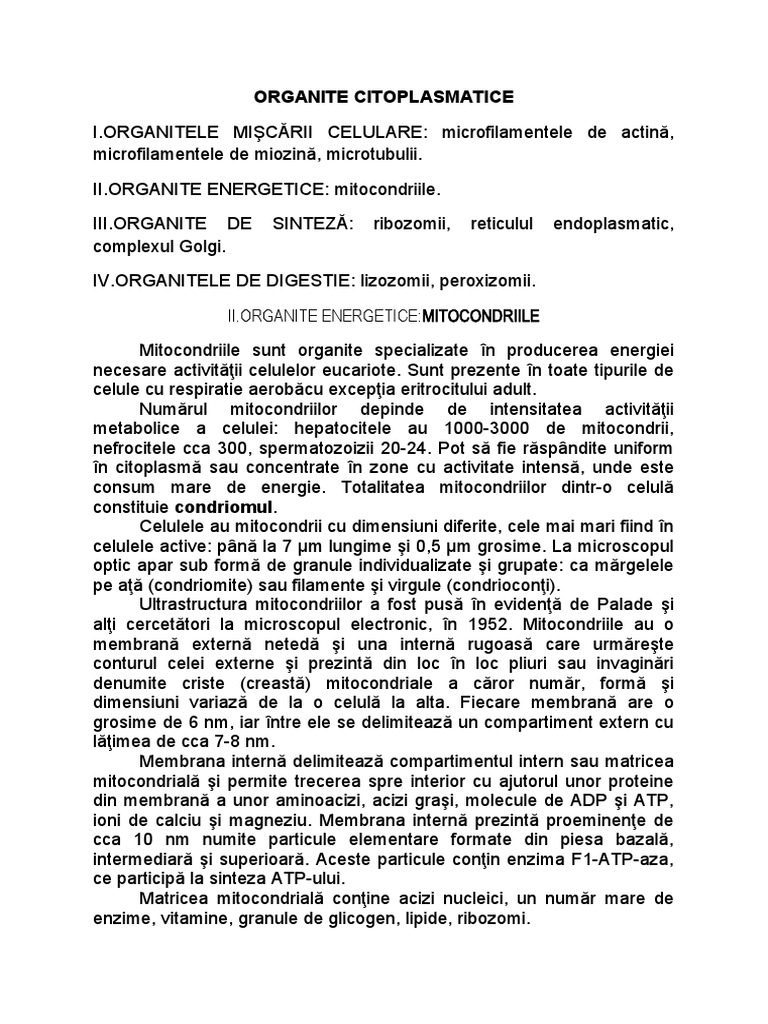 Organite Citoplasmatice | PDF