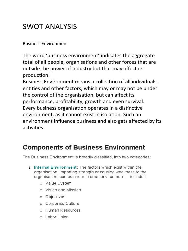 Swot Analysis: Components of Business Environment | PDF | Swot Analysis ...