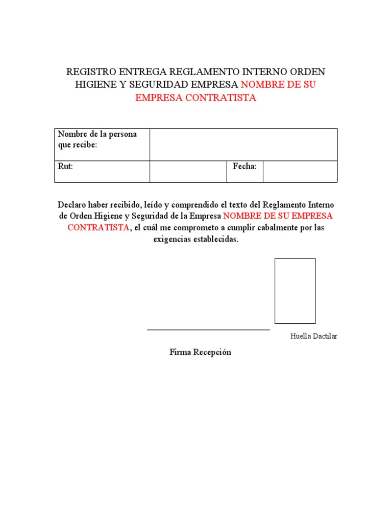 Registro Entrega Reglamento Interno Formato | PDF Registro Entrega Reglamento Interno Formato | PDF
