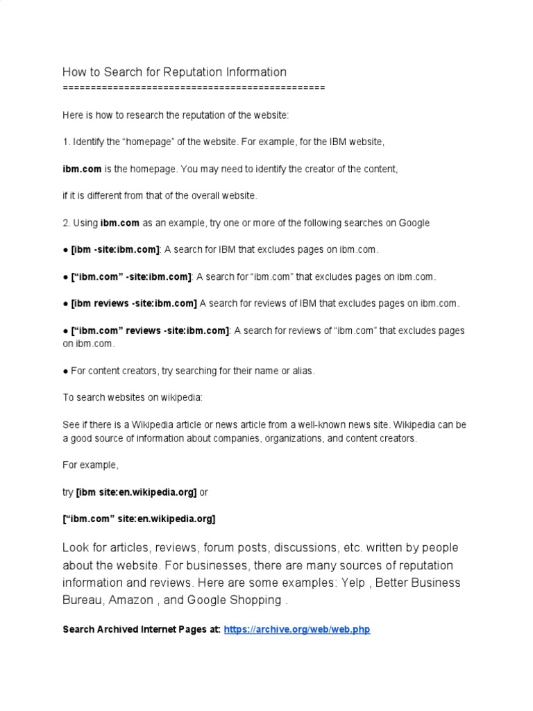 How To Search For Reputation Information | PDF