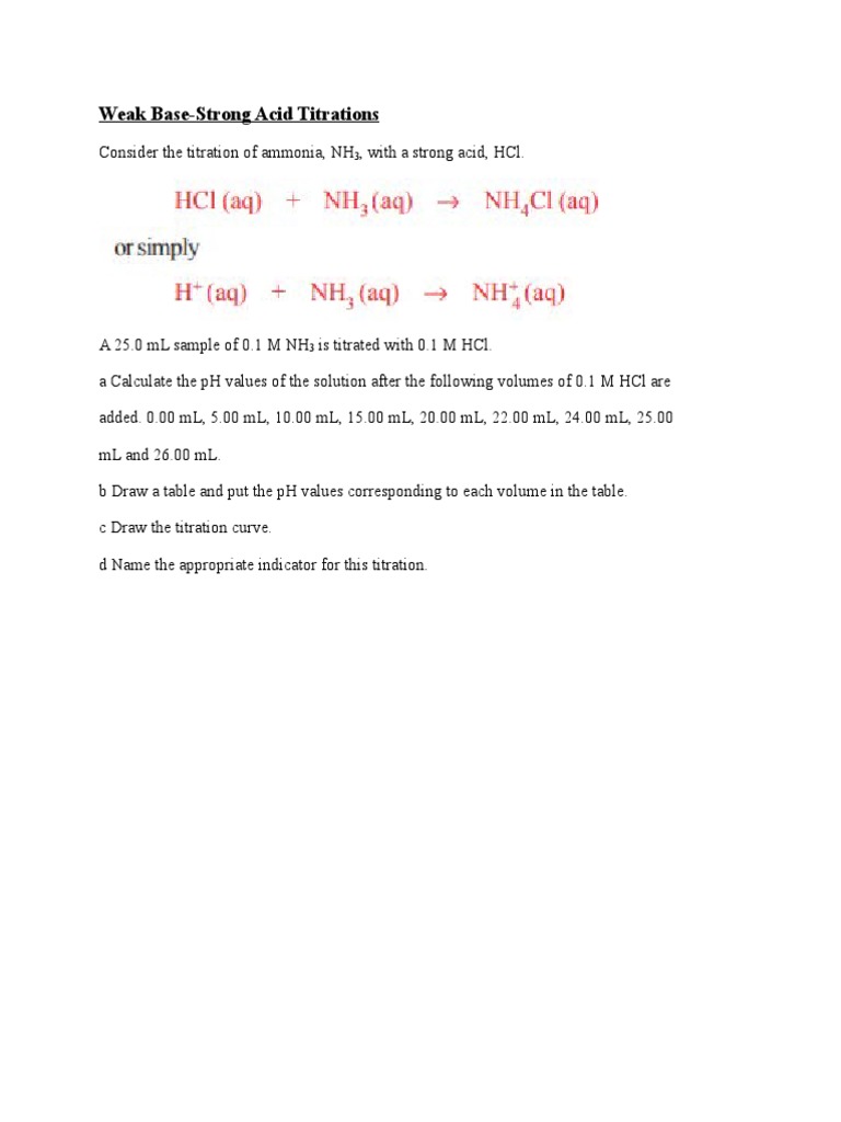 Weak Base-Strong Acid Titrations | PDF