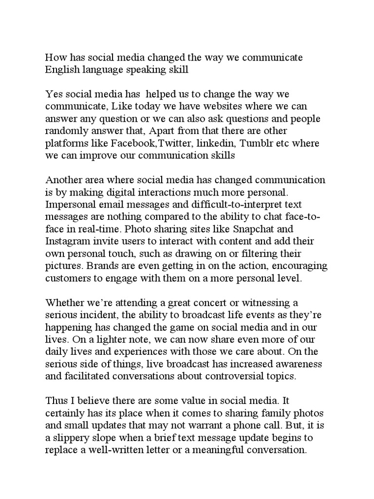 How Has Social Media Changed The Way We Communicate | PDF