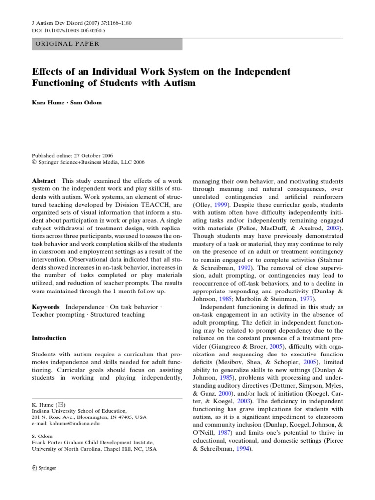 Effects of An Individual Work System On The Independent | PDF | Autism ...