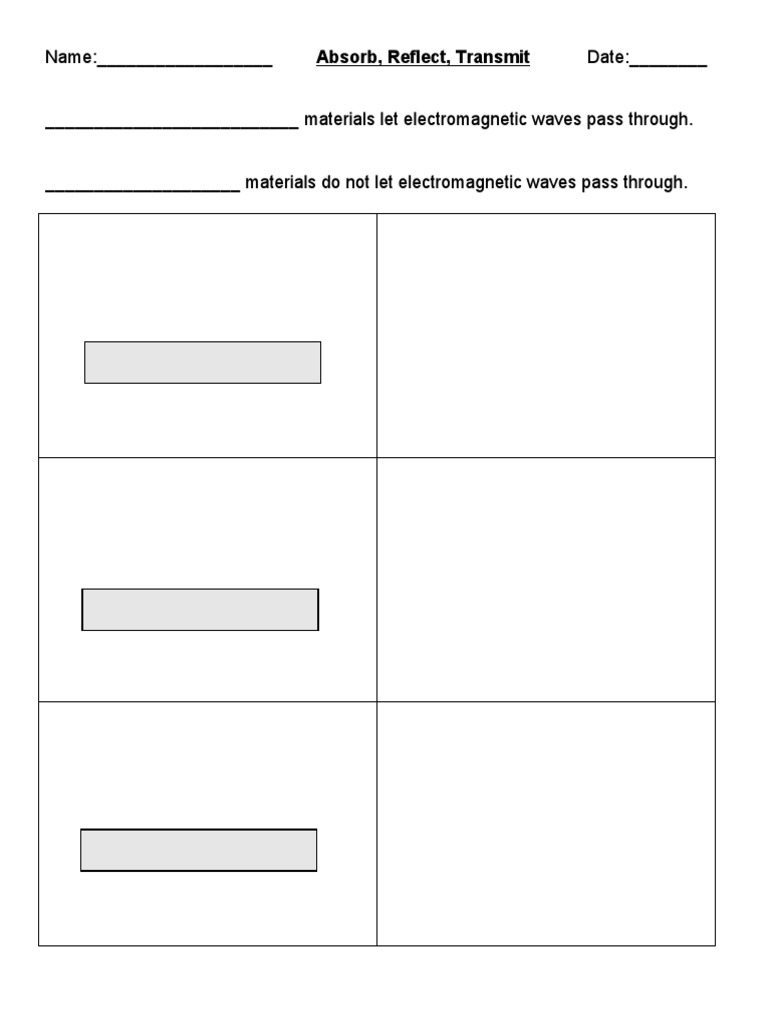 Absorb, Reflect, Transmit Worksheet | PDF