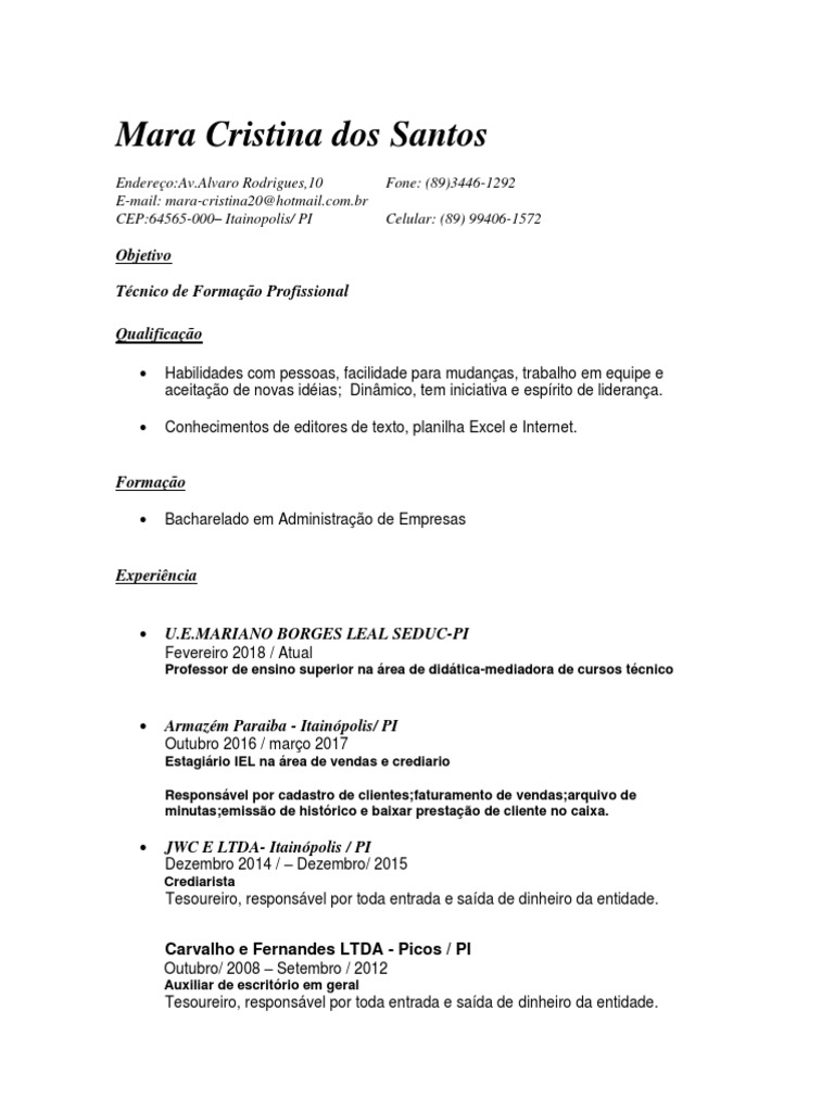 Curriculum Mara em PDF | PDF