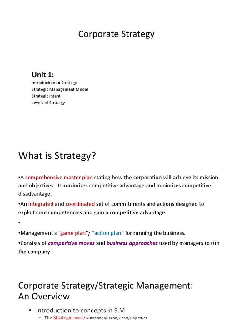 Corporate Strategy Unit 1 Slides | PDF | Strategic Management ...