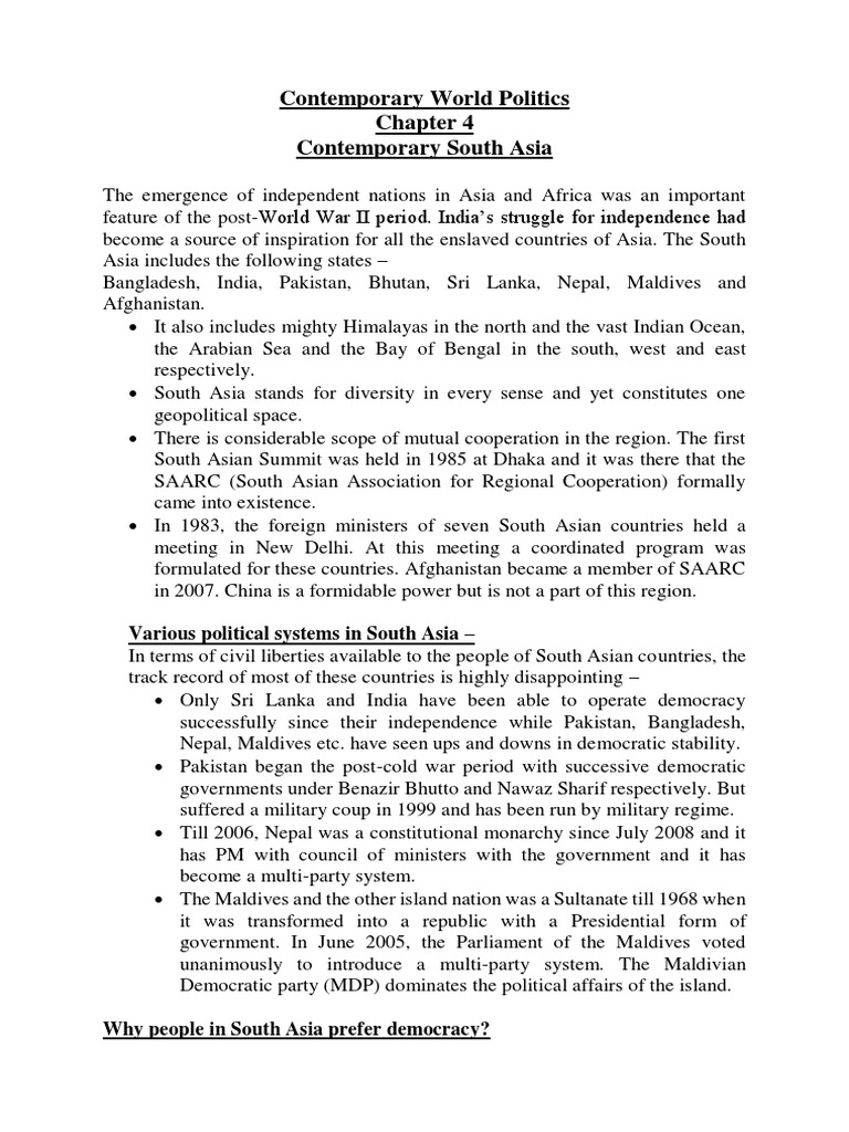 12 Political Science - Contemporary South Asia - Notes | PDF | South ...