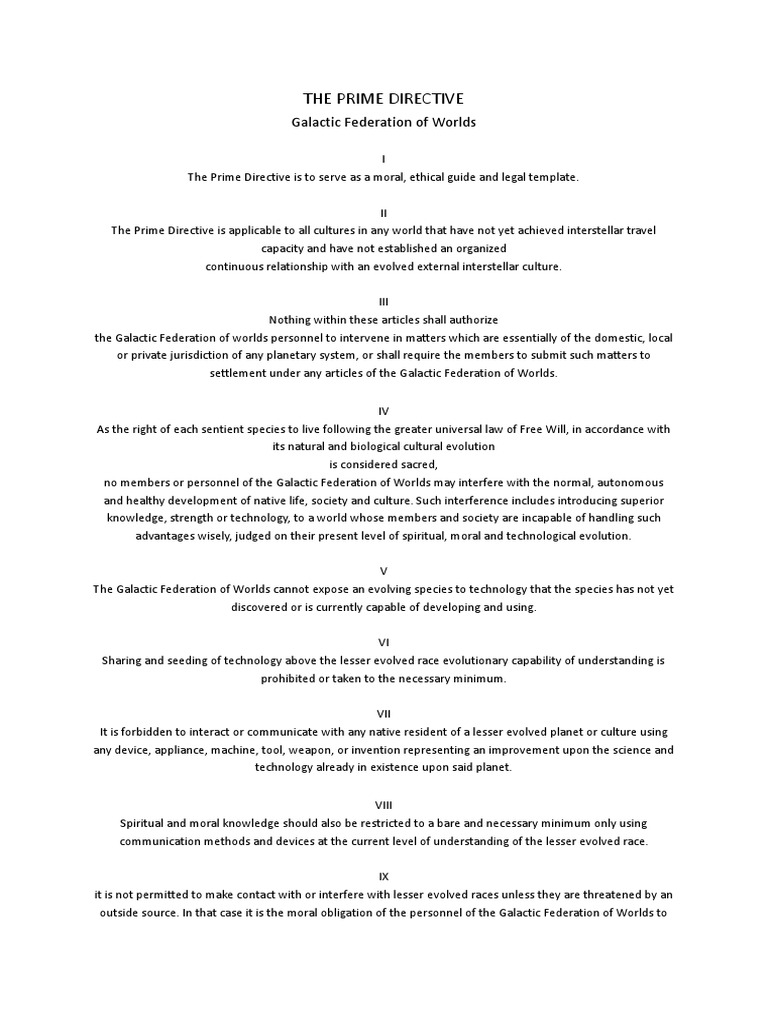 The Prime Directive: Galactic Federation of Worlds | PDF