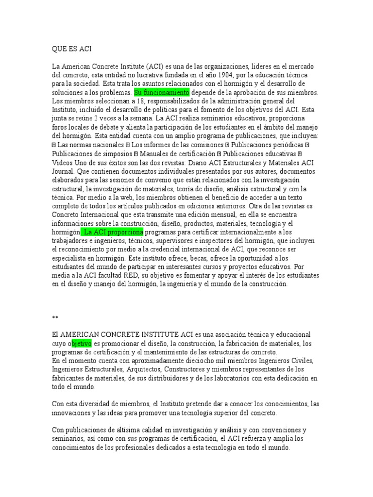 Que Es Aci | PDF | Hormigón | Ingeniería