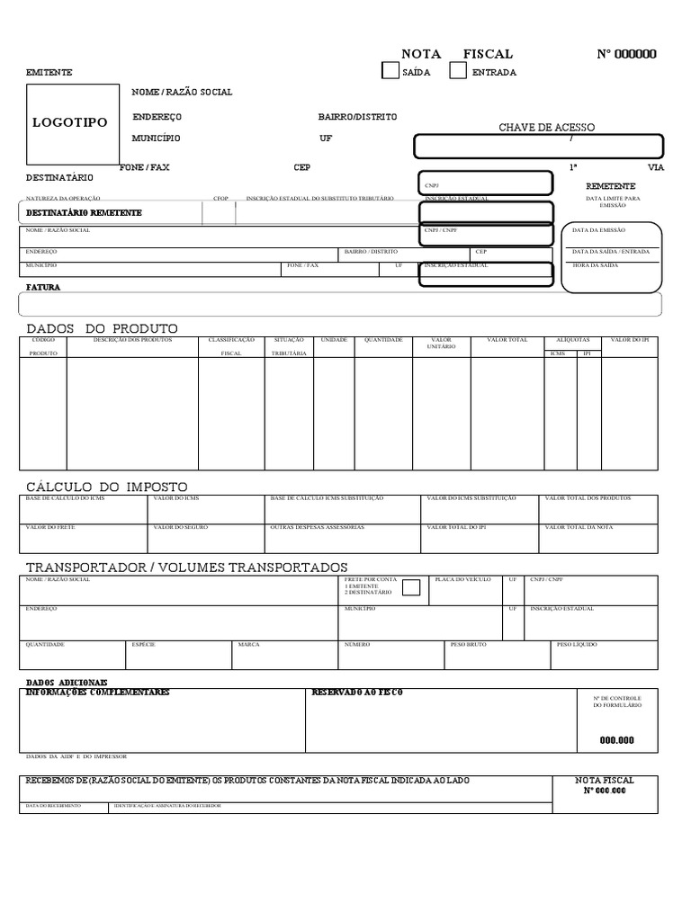 NOTA FISCAL Modelo em Branco | PDF | Recibo