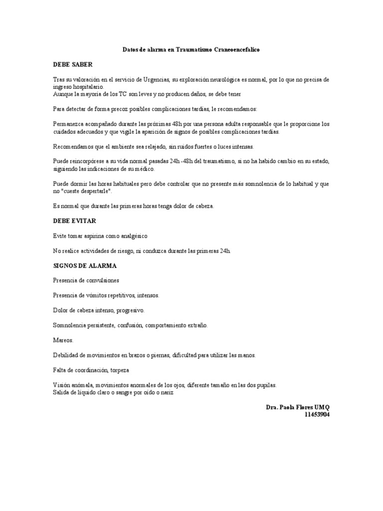 Datos de Alarma en Traumatismo Craneoencefalico | PDF