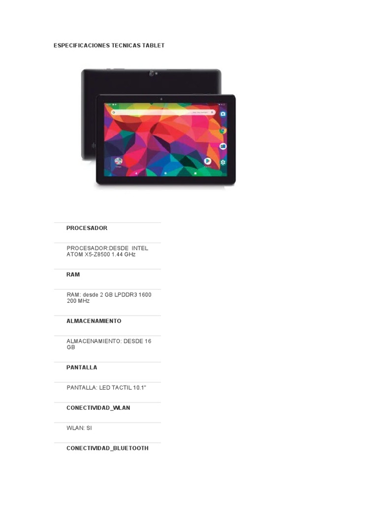 Especificaciones Tecnicas Tablet | PDF