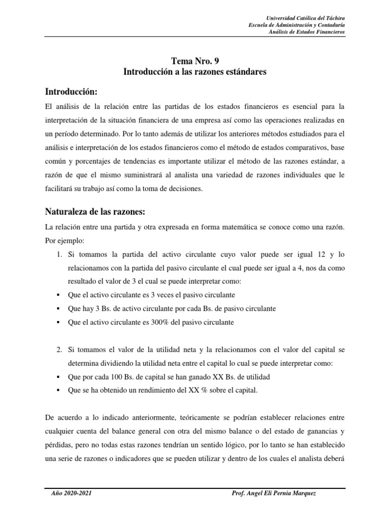 Tema Nro. 9 Razones Estandar | PDF | Estado financiero | Apalancamiento ...