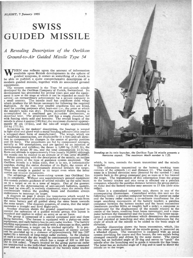SWISS GUIDED MISSILE A Revealing Description of The Oerlikon Ground-To ...