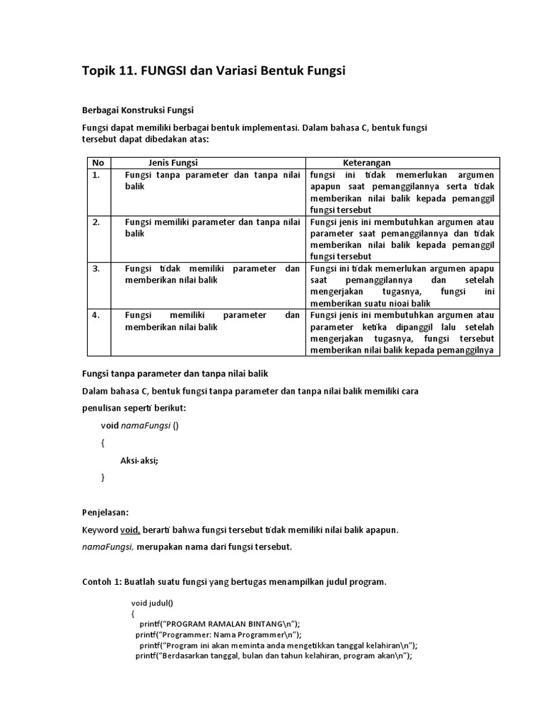 Fungsi dalam Pemrograman C | PDF