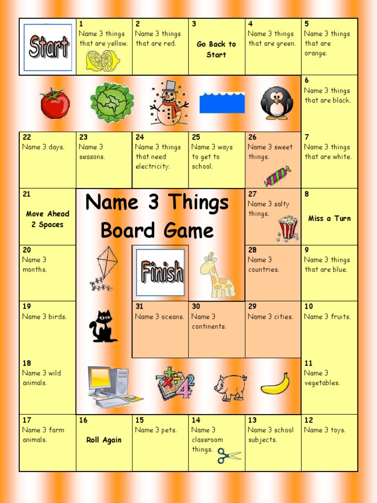 Board Game Name 3 Things Easy Fun Activities Games 987 | PDF