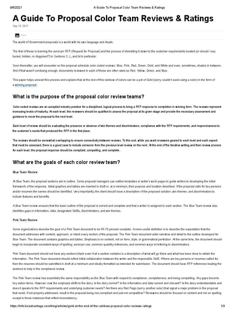 A Guide To Proposal Color Team Reviews & Ratings | PDF | Pricing ...