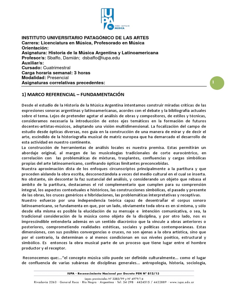 Programa. Historia de La Música Argentina y Latinoamericana - 2021 ...