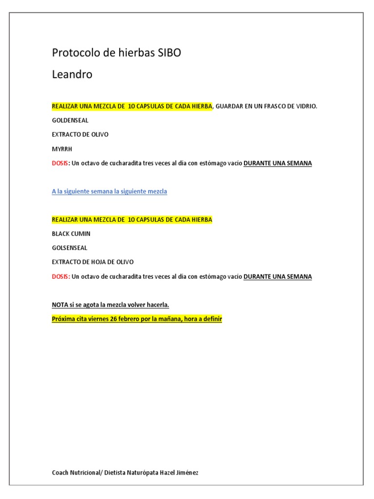 Protocolo Sibo Hierbas | PDF