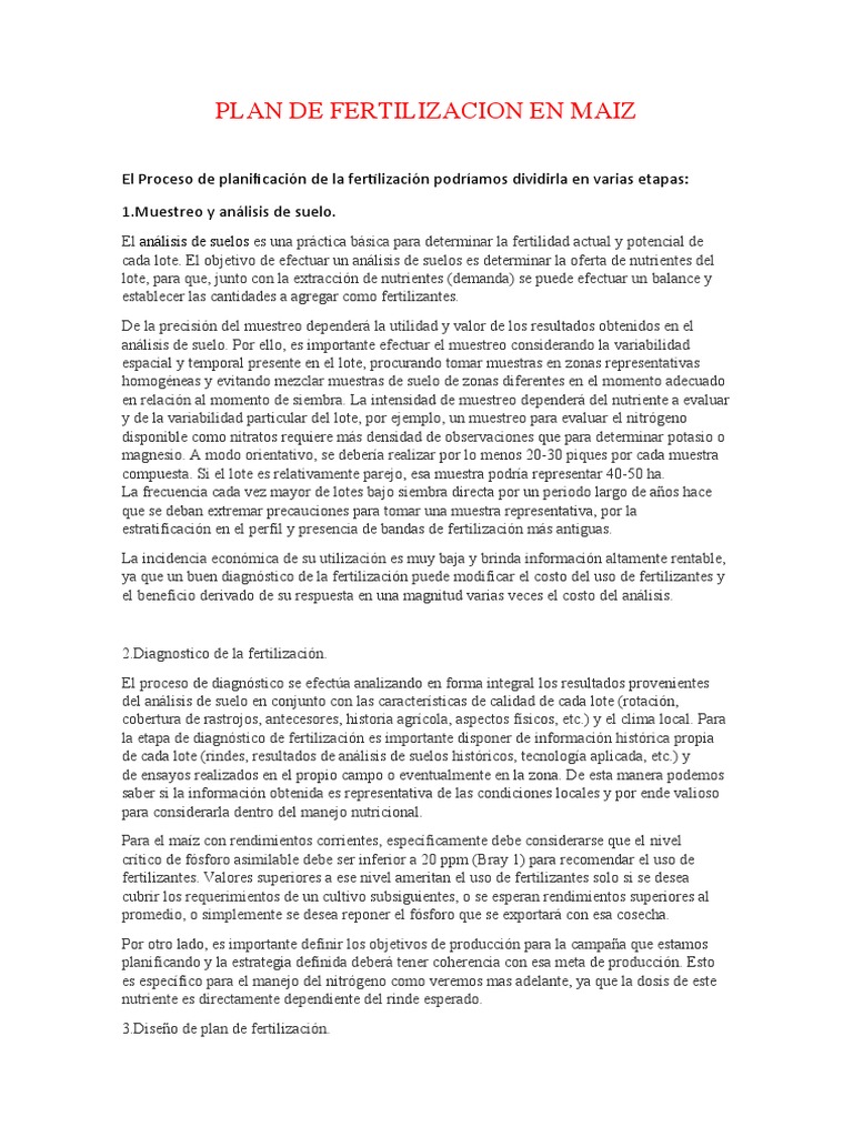 Plan de Fertilización para Maíz | PDF | Fertilizante | Agricultura