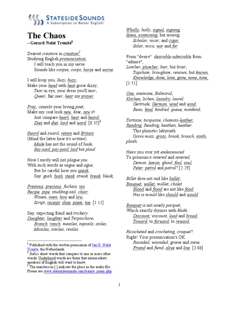The Chaos: A Pronunciation Poem | PDF | Nature
