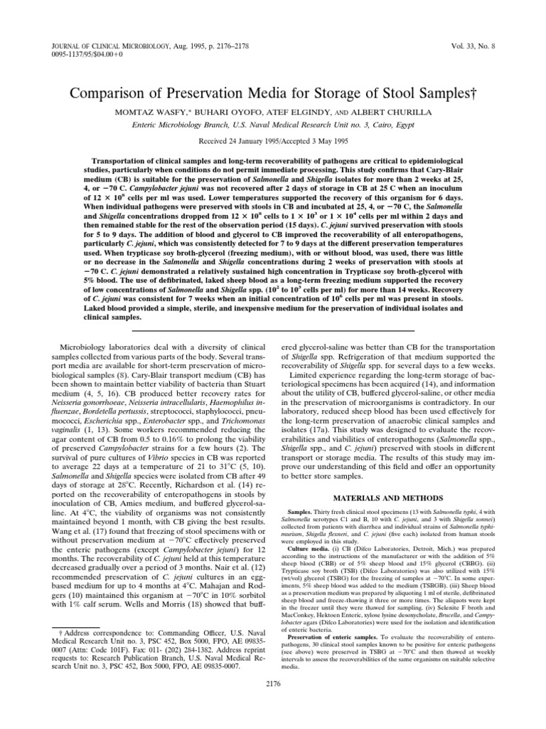 Preservation Stool Samples | PDF | Colony Forming Unit | Salmonella
