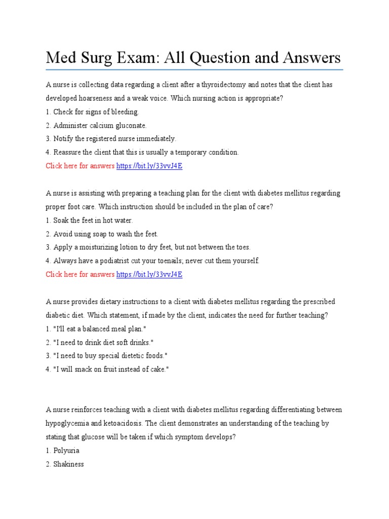Med Surg Exam: All Question and Answers: Click Here For Answers | PDF ...