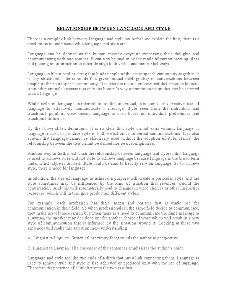 Relationship Between Language and Style | Download Free PDF ...