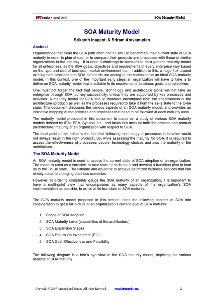 SOA Maturity Model: Srikanth Inaganti & Sriram Aravamudan | PDF ...