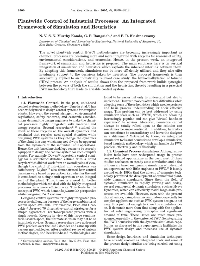 Plantwide Control of Industrial Processe | PDF | Simulation | Control ...