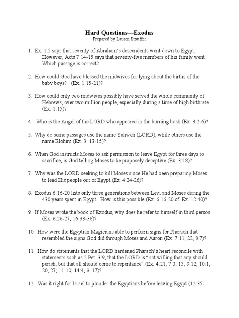 Hard Questions on Exodus Explained | PDF | Book Of Exodus | Ten ...