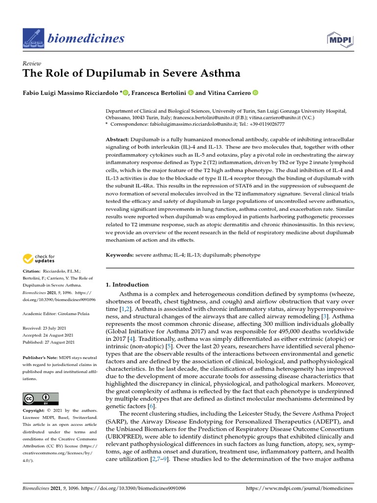 The Role of Dupilumab in Severe Asthma | PDF | T Helper Cell ...