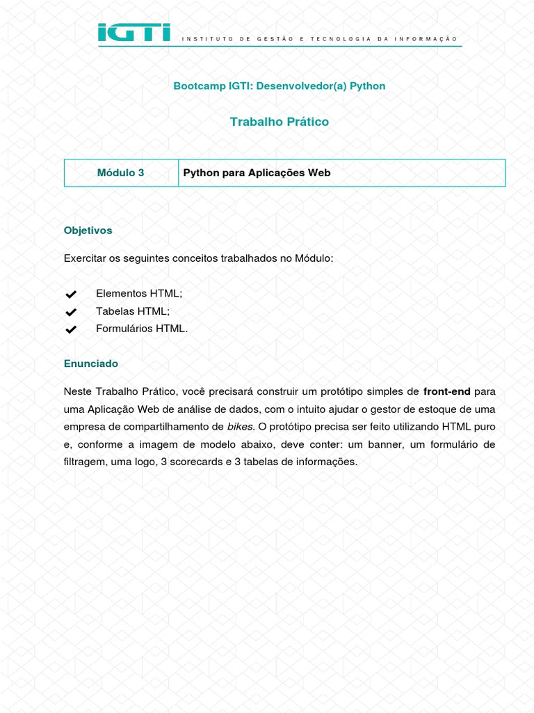 Enunciado Do Trabalho Prático - Módulo 3 - Bootcamp Desenvolvedor (A) Python | PDF | Html | Rede ...