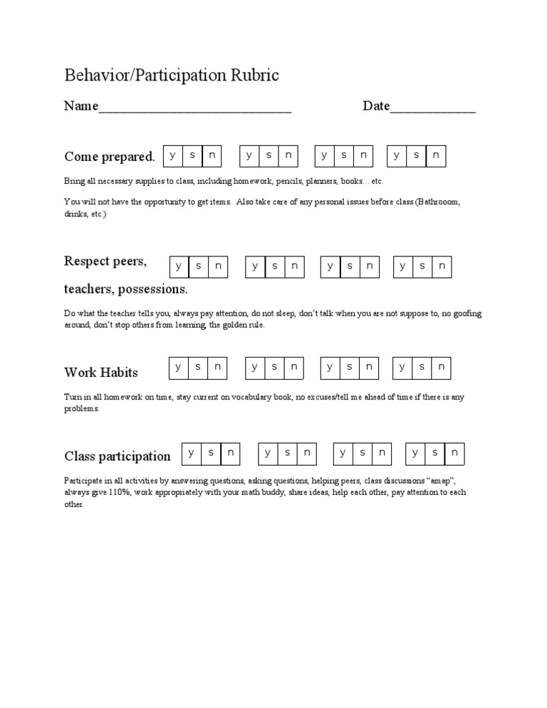 Behavior Rubric | PDF