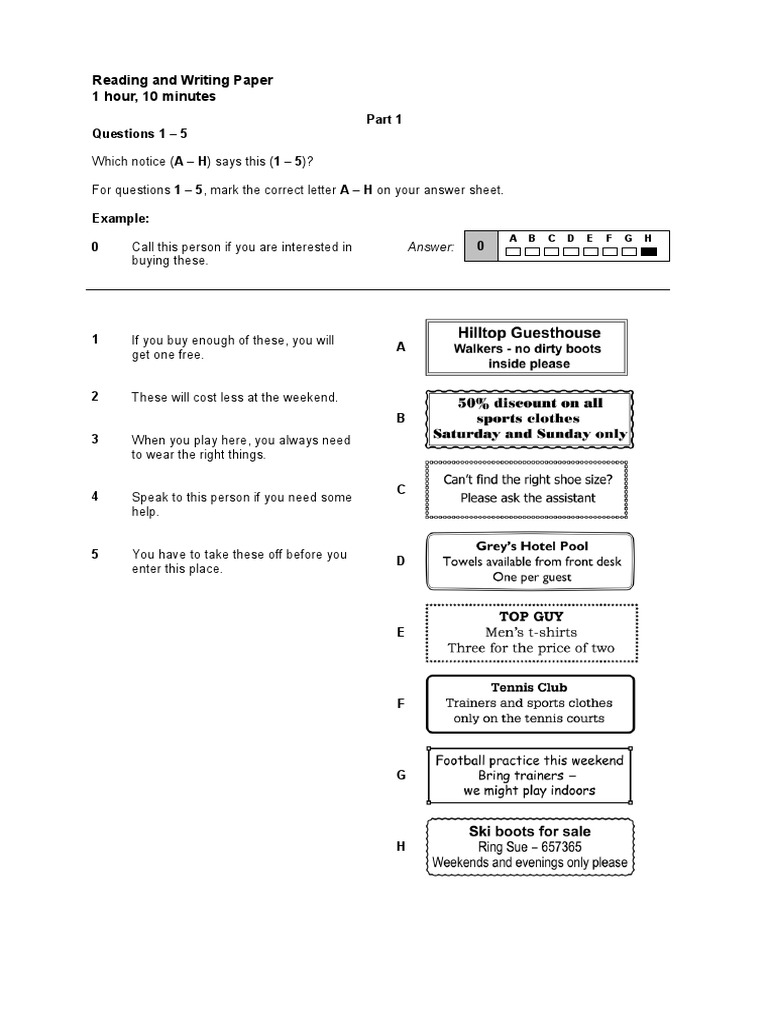 KET Reading and Writing and Listening V2 | PDF | Workweek And Weekend