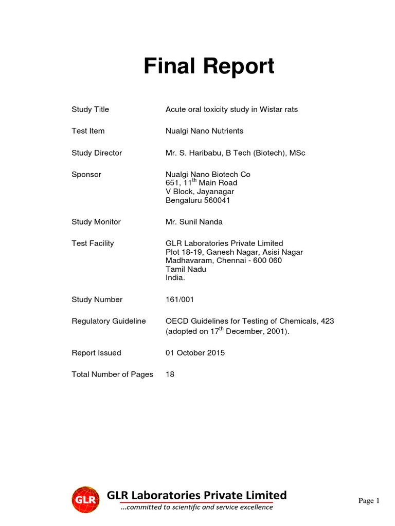 Final Acute Oral Toxicity Study Report of Nualgi | Download Free PDF ...