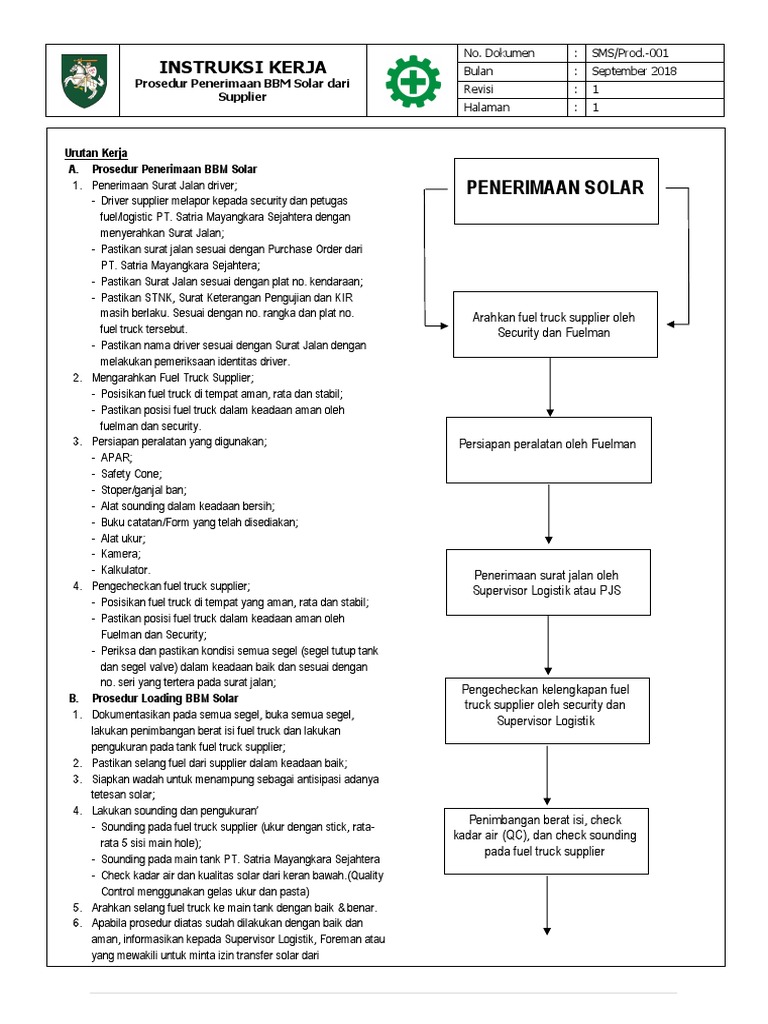 Instruksi Kerja Penerimaan Solar (Fuel) | PDF