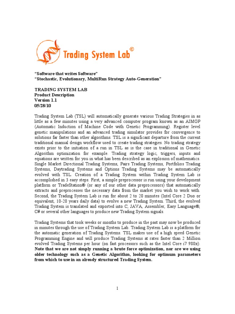 TRADING SYSTEM LAB Product Guide Version 1 | PDF | Algorithmic Trading ...