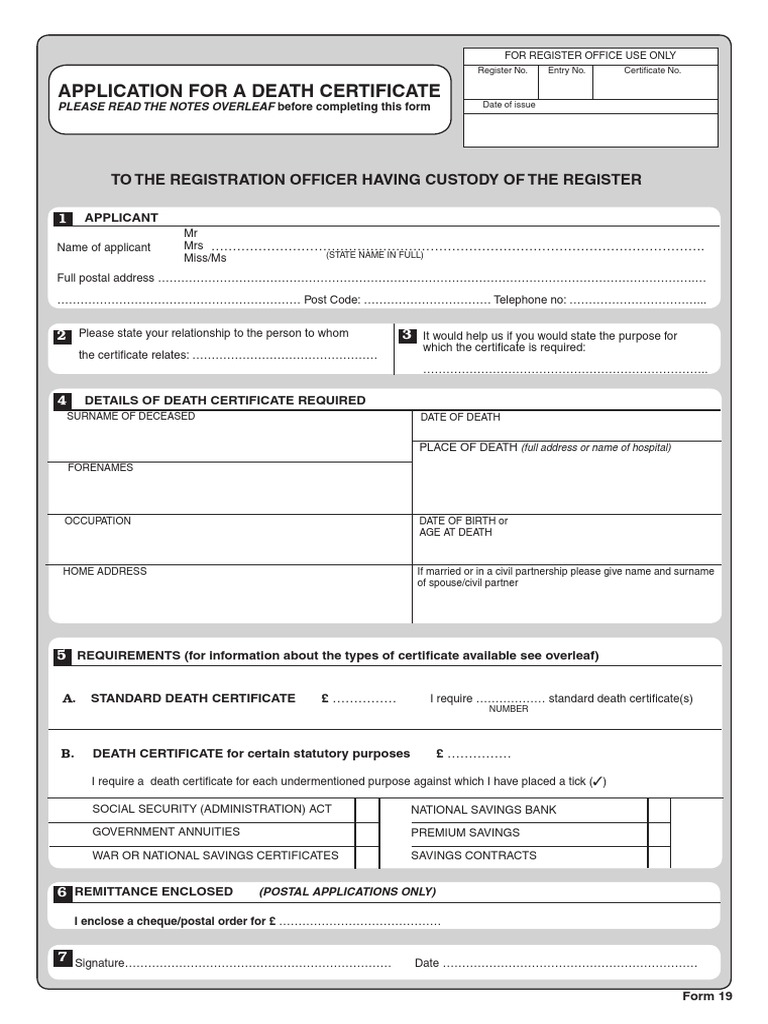 Application For A Copy Death Certificate | PDF | Government | Social ...