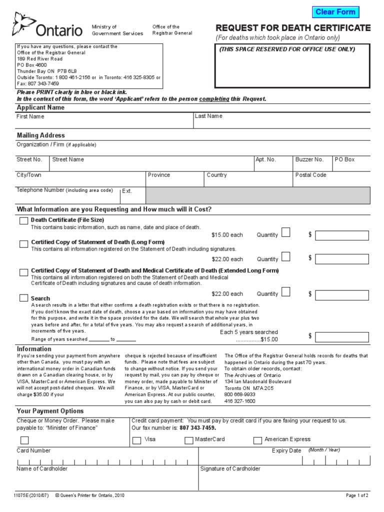 FORM Request For Death Certificate | PDF | Family | Cheque