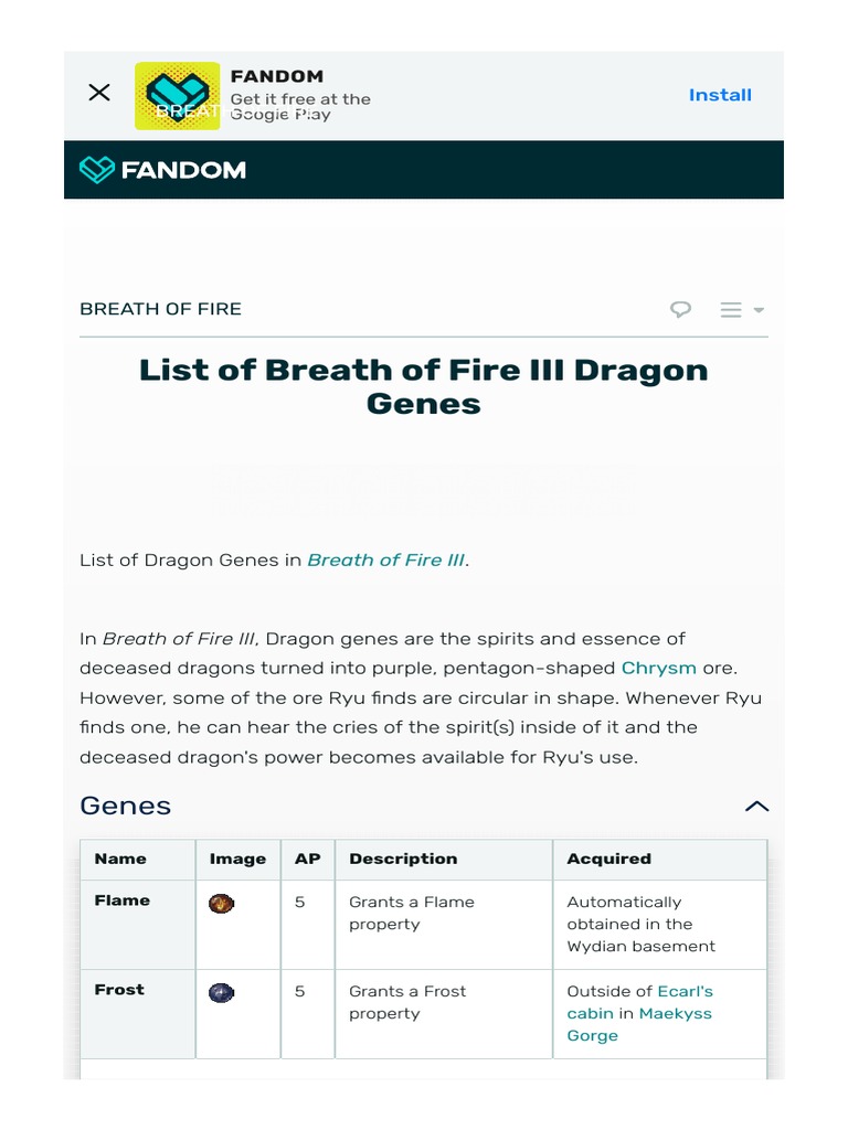 Breath of Fire III Dragon Genes Guide | PDF