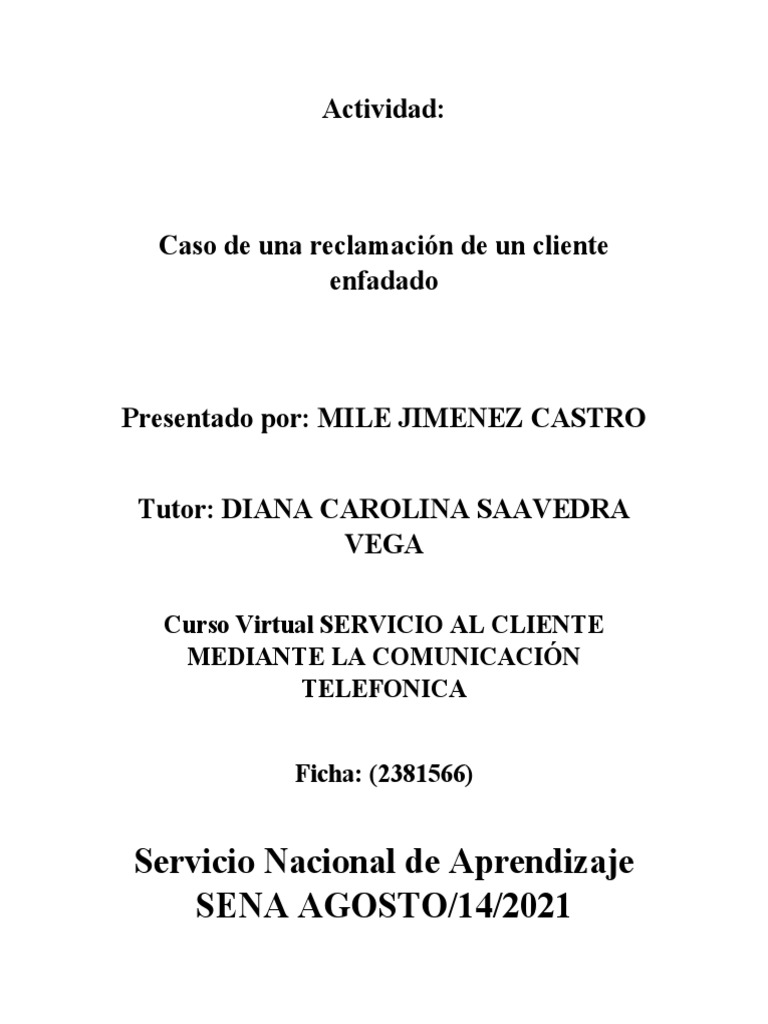 Caso de Una Reclamacion de Un Cliente Enfadado | Descargar gratis PDF ...