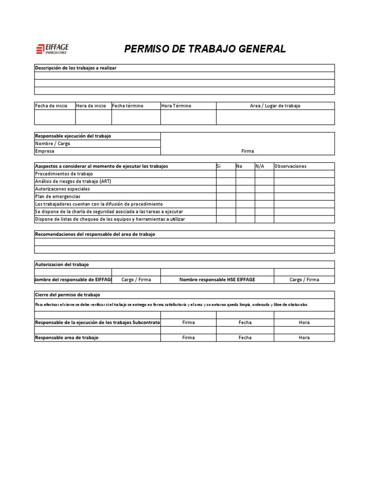 Permiso De Trabajo Formato _ Formato Permiso de Trabajo Seguro ...